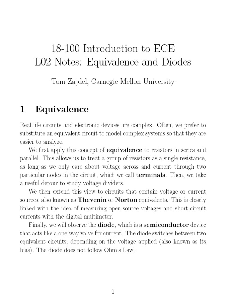 N02_EquivalenceDiodes | PDF | Series And Parallel Circuits | Resistor