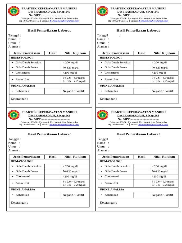 Kartu Hasil Lab | PDF