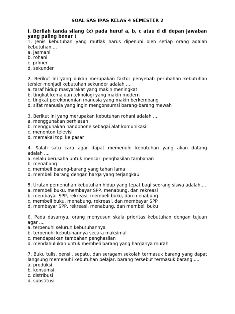 Soal Sas Ipas Kelas 4 Semester 2 | PDF
