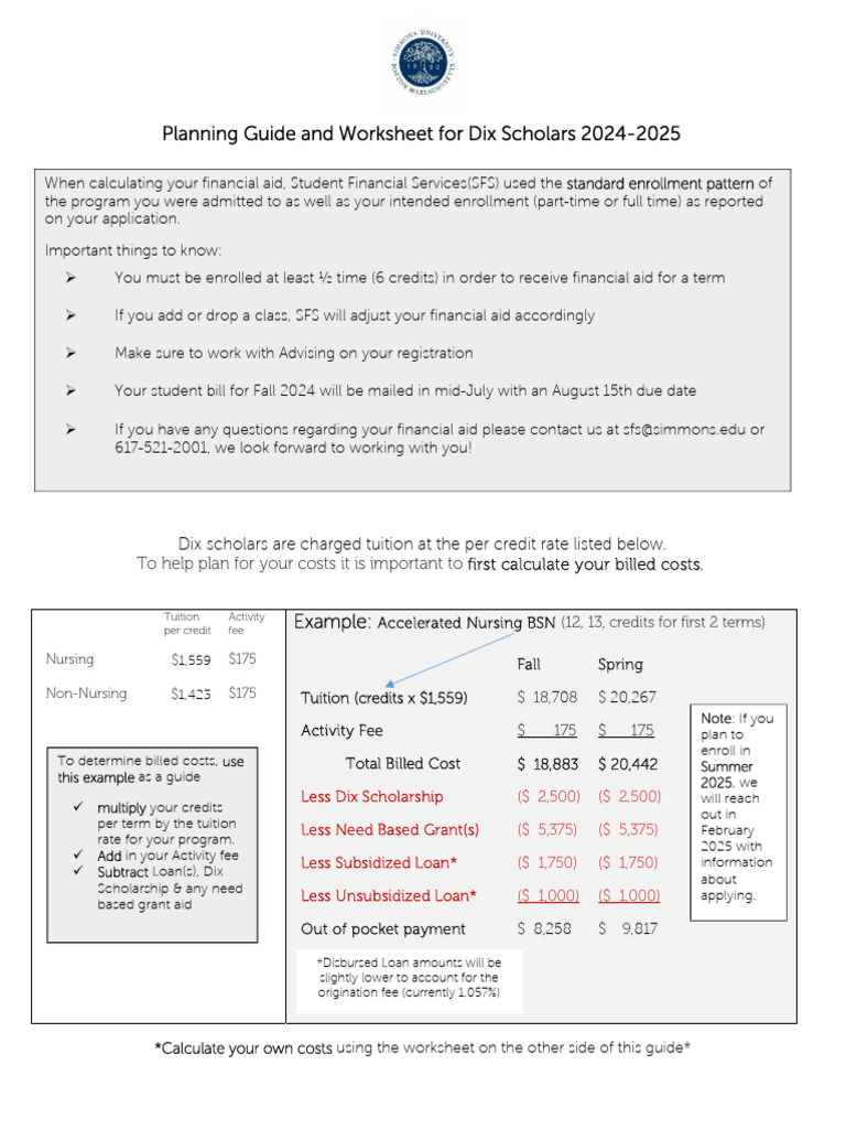 Financial Planning Guide and Worksheet Dix Scholars | PDF | Student ...