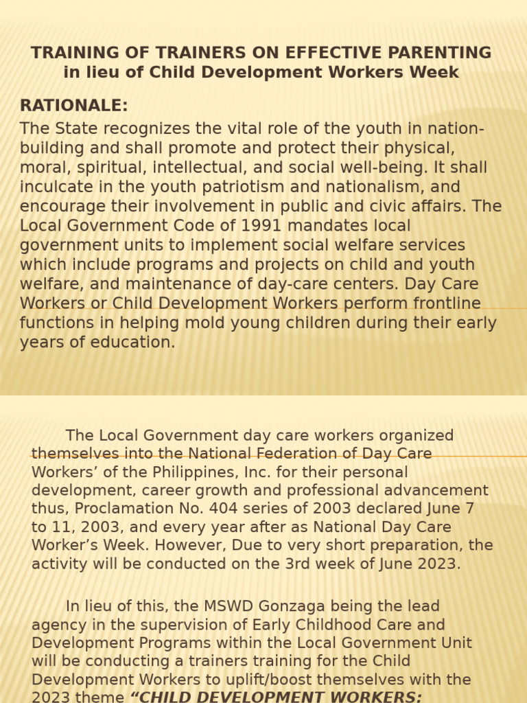Trainer Workshop for Child Development Workers | PDF | Child Care ...
