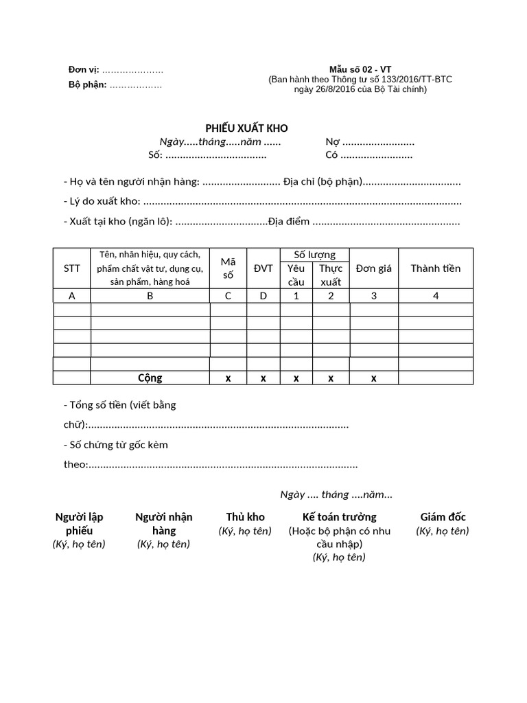 Phieu Xuat Kho tt113 - Word | PDF