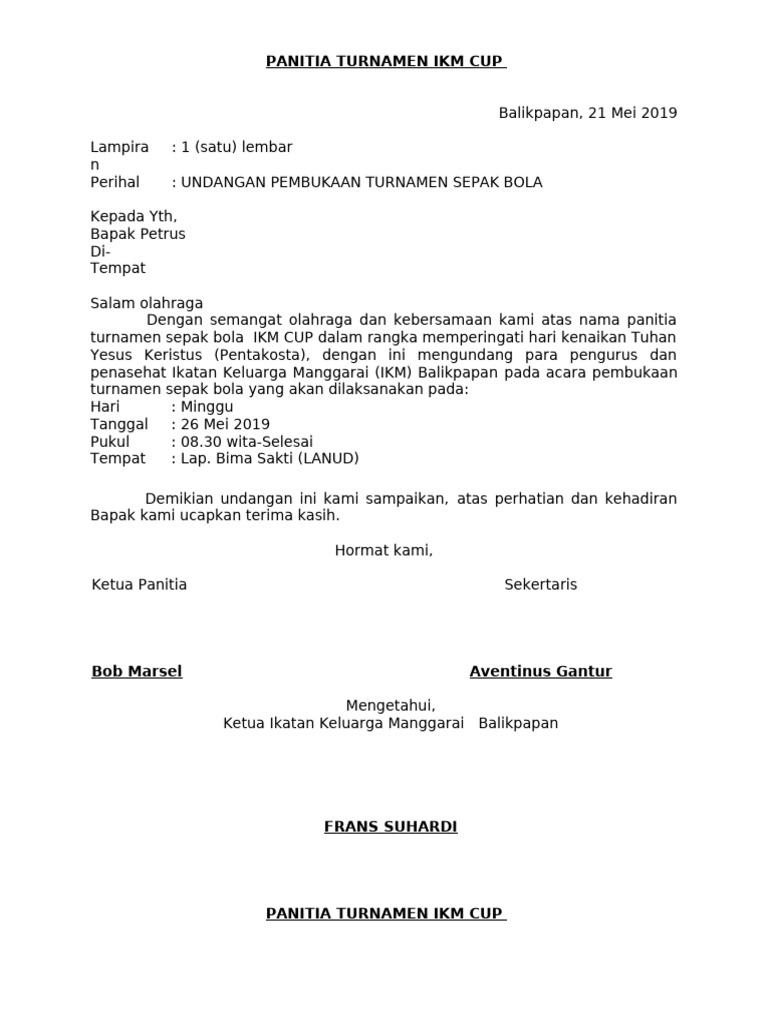 Undangan Pembukaan Turnamen Sepak Bola | PDF