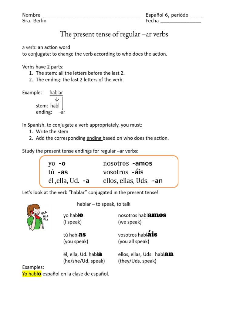Brittany Ordonez - LECCION - PRESENT TENSE OF REGULAR - AR VERBS | PDF
