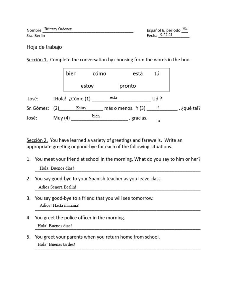 Brittany Ordonez - Trabajo - Como Estás and More - Practice | PDF