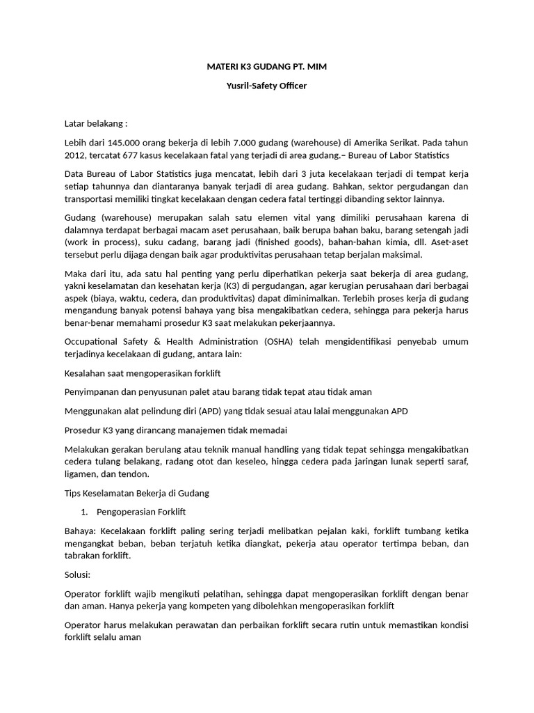 Materi Pergudangan Safety | PDF