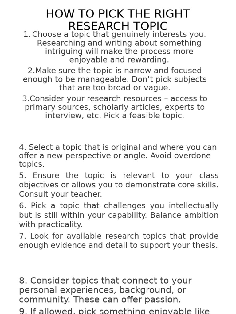 How To Pick The Right Research Topic | PDF