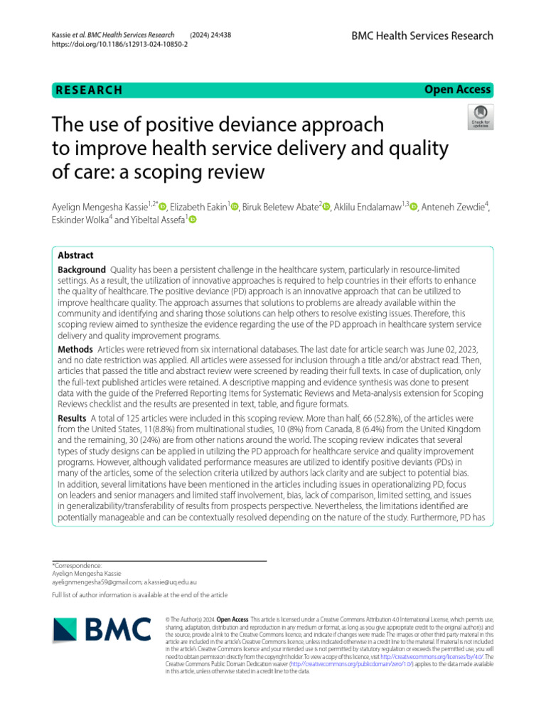 The Use of Positive Deviance Approach To Improve Health Service Delivery and Quality of Care: A ...