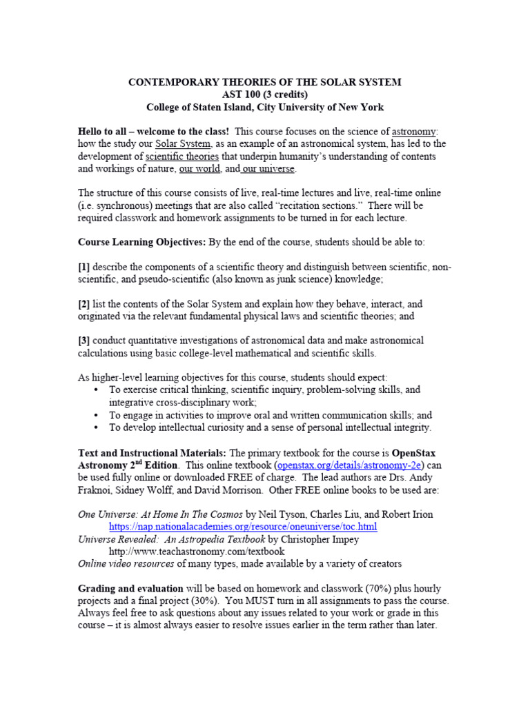AST100 Fall2024 Syllabus | PDF | Solar System | Sun