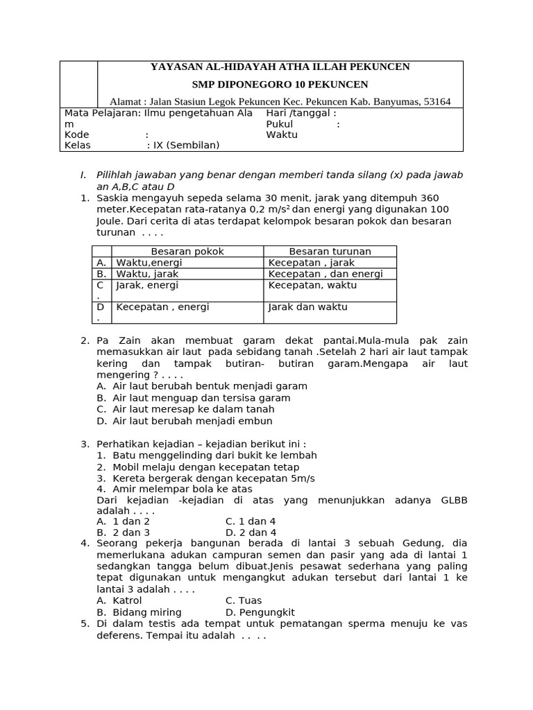 Soal Simulasi AKM IPA SMP Kelas IX | PDF