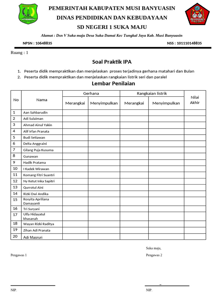 Lembar Penilaian Praktek | PDF