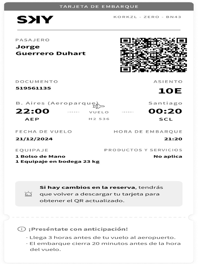 Detalles de Vuelo AEP-SCL 21/12/2024 | PDF