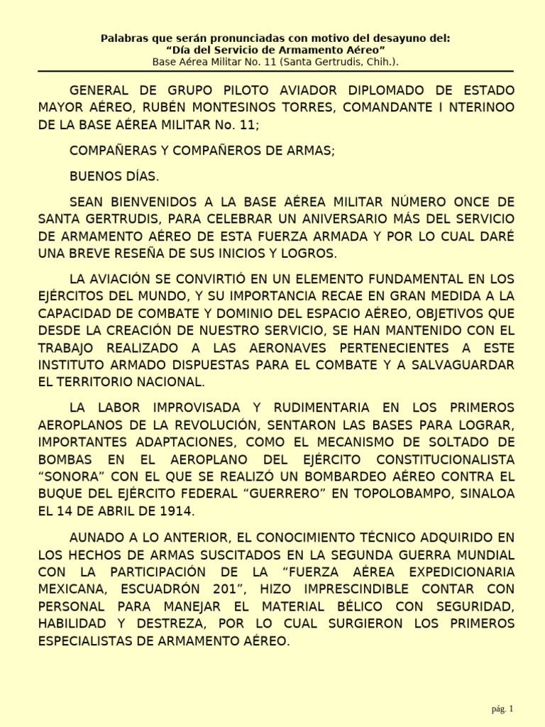 Palabras Alusivas Dia Svs. Armamento Aereo | PDF | Aviación | Militar