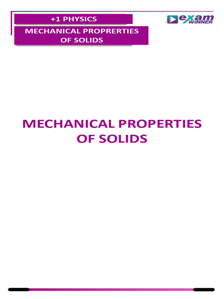 PLUS ONE PHYSICS - Mechanical Properties of Solids Worksheet | PDF | Physics | Physical Sciences