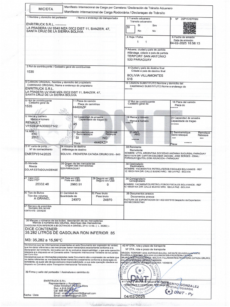 CRT Enritruck S.R.L 014 Vitol Escan. | PDF