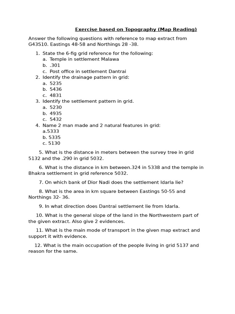 G43S10 Topography Exercise Questions | PDF