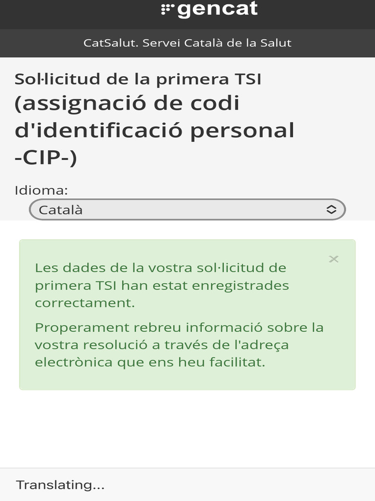 Sol Licitud de Primera TSI. CatSalut. Servei Català de La Salut | PDF