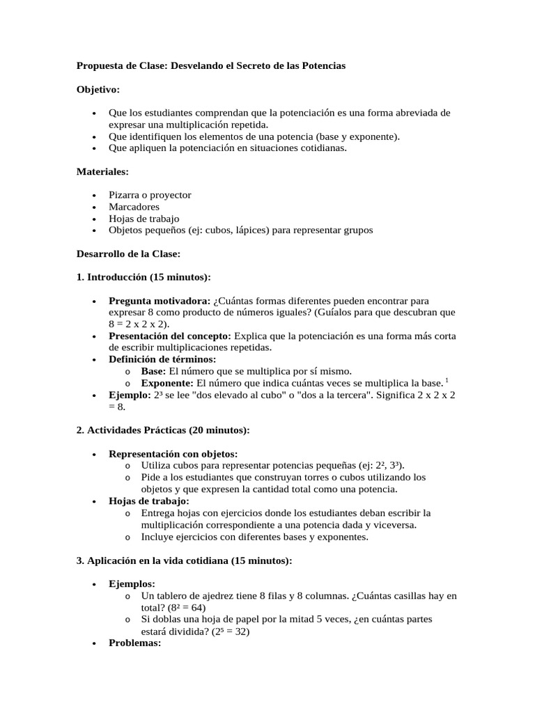 Plan Clases | PDF | Exponenciación | Multiplicación