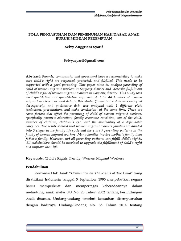 Pola Pengasuhan Dan Pemenuhan Hak Dasar Anak Buruh Migran Perempuan | PDF