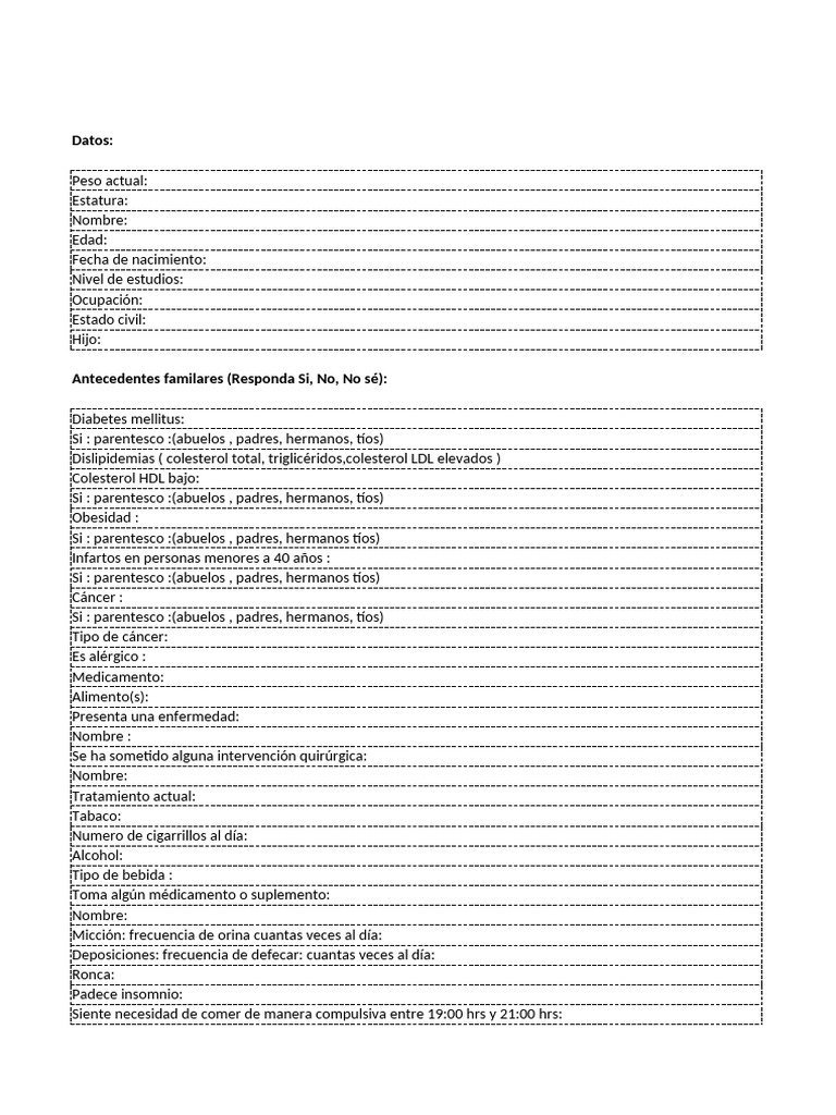 Ficha Historial clínico. nancy | PDF | Panes | Alimentos
