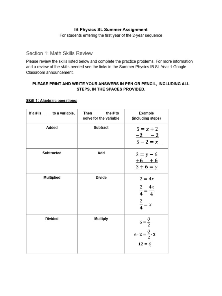 IB Phyiscs SL Year 1 Summer Packet | PDF | Trigonometric Functions ...