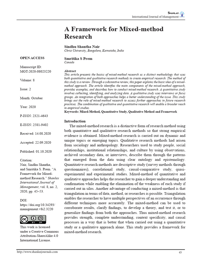 A Framework For Mixed-Method Research | PDF | Qualitative Research ...