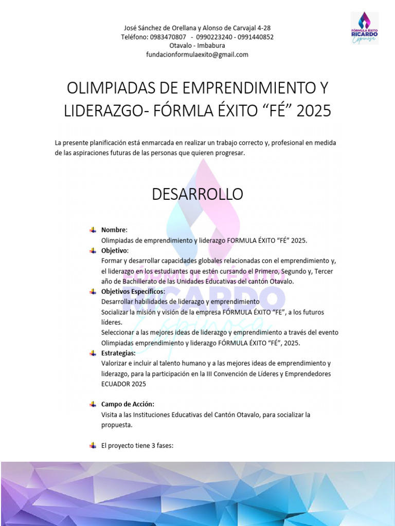 Propuesta de Olimpiadas de Liderazgo y Emprendimiento 2025 | PDF ...