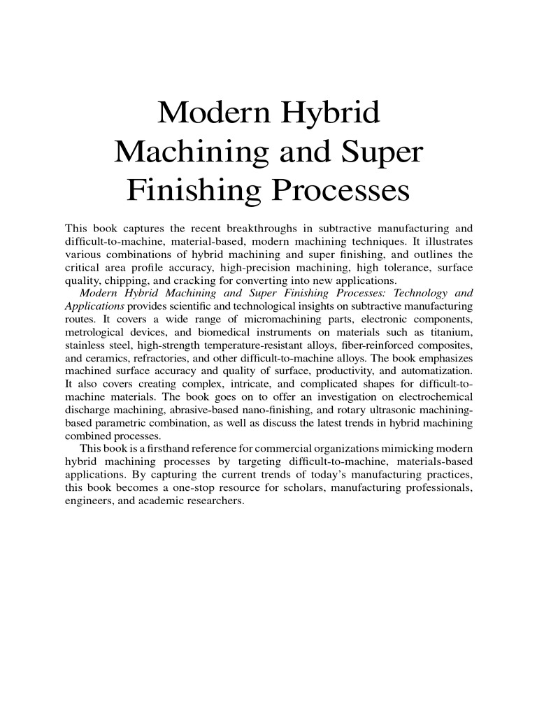 Modern Hybrid Machining and Super Finishing Processes | PDF | Machining ...