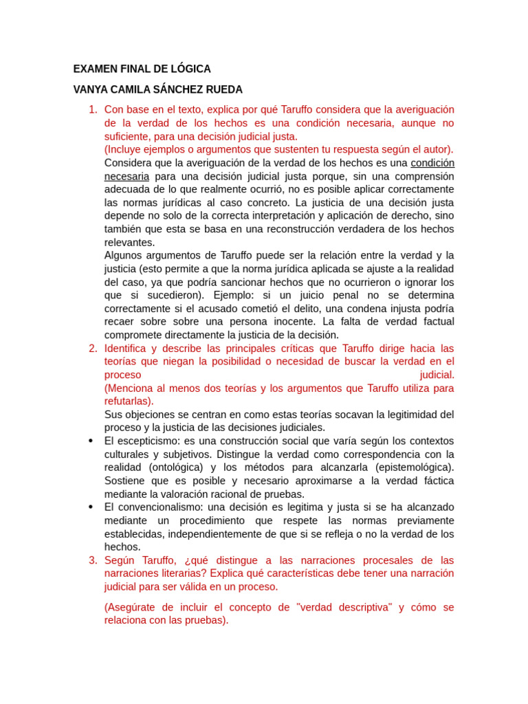 Examen Final de Lã - Gica | PDF | Hablar en público | Verdad