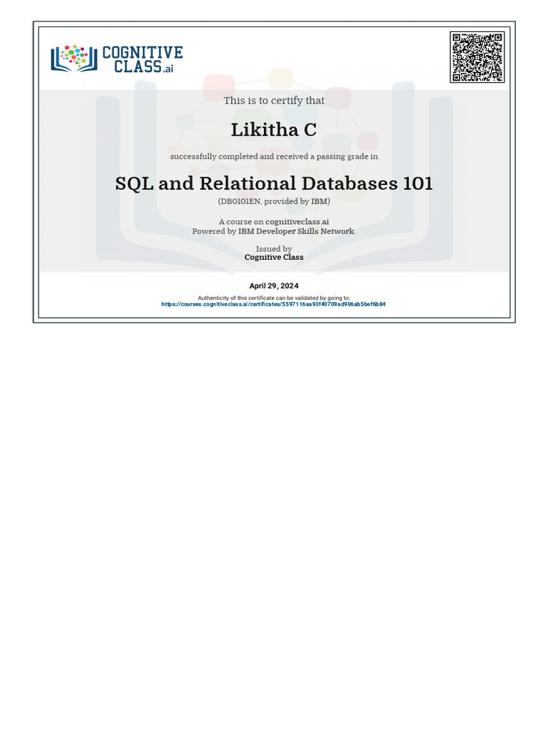IBM Certificate Likitha C | PDF