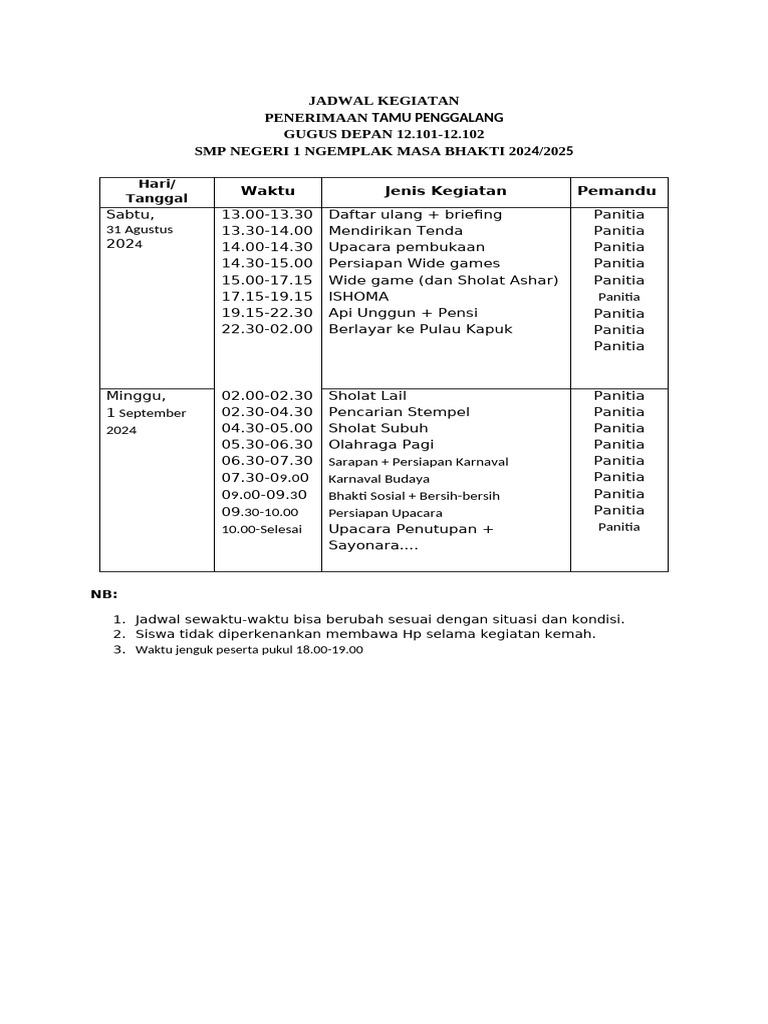 Jadwal Persami 2024 | PDF