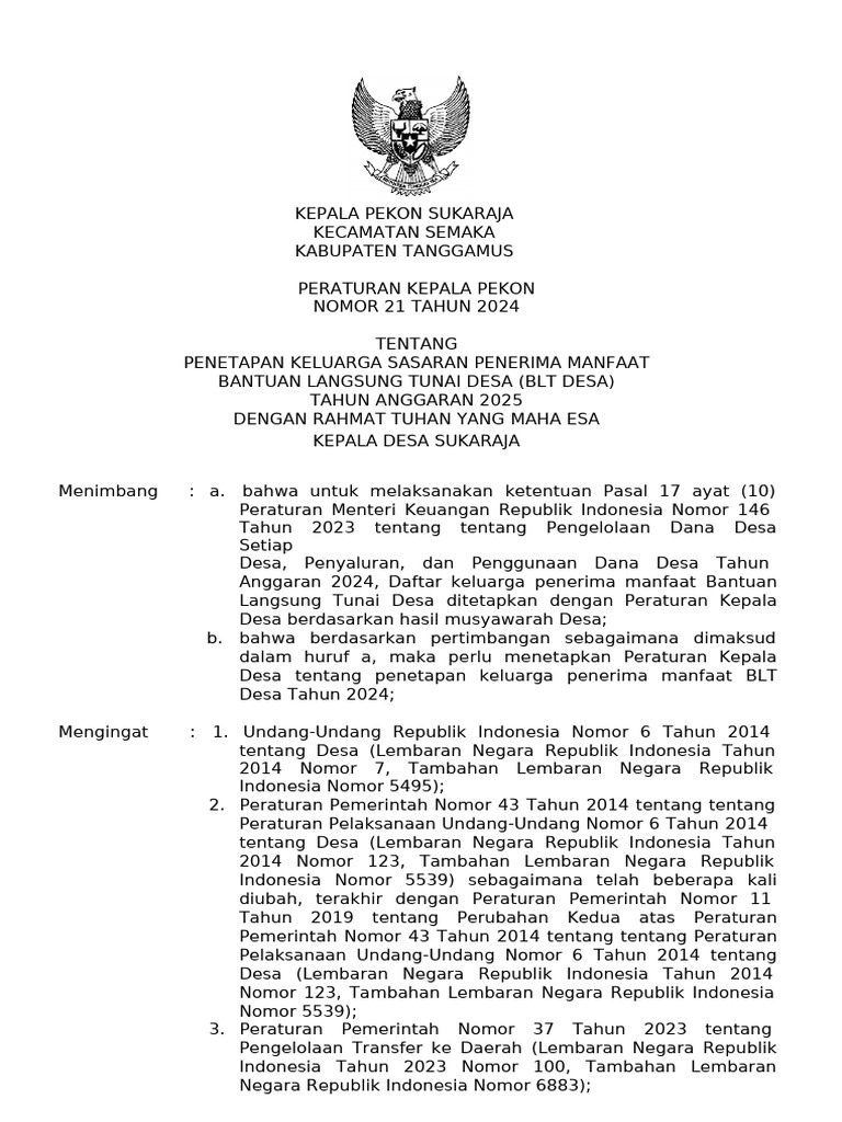 Format Perkakon Penerima BLT DD 2024 | PDF