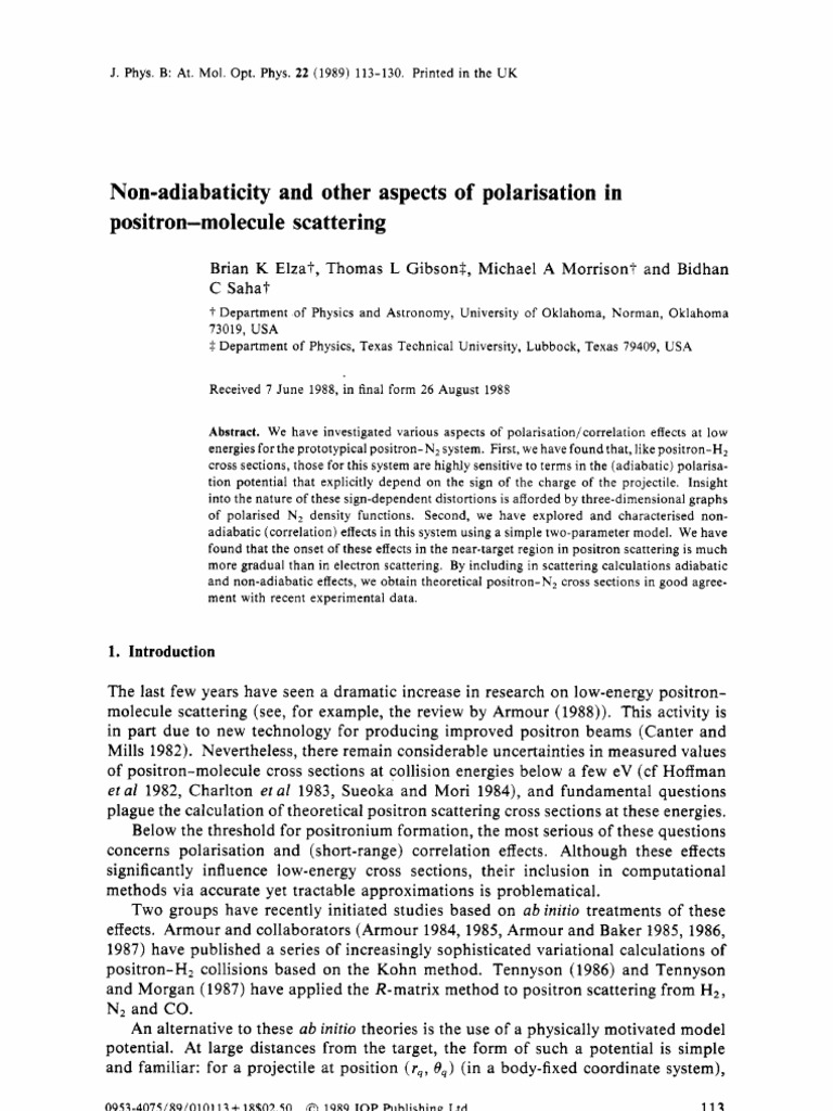 Brian K Elza Et Al - Non-Adiabaticity and Other Aspects of Polarisation in Positron-Molecule ...