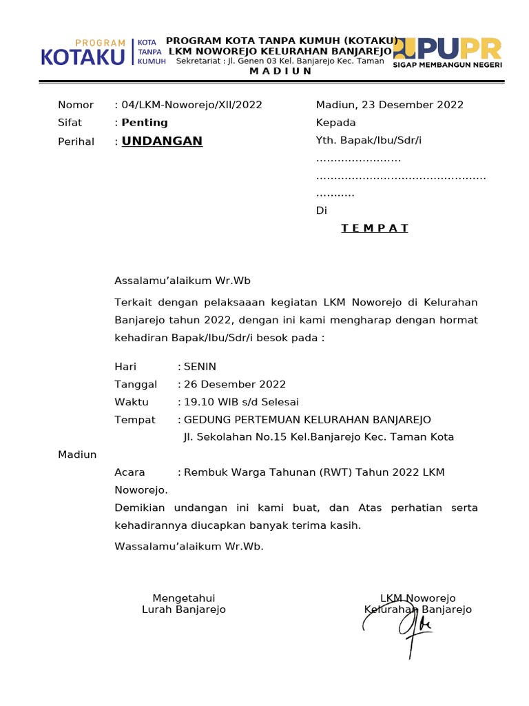 Undangan LKM RWT 2022 | PDF