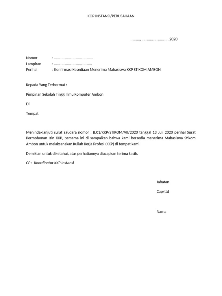 Surat Balasan KKP 1 | PDF