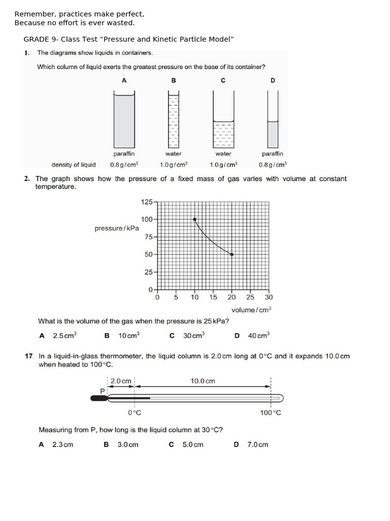 Pressure and Kinetic Particle Model | PDF