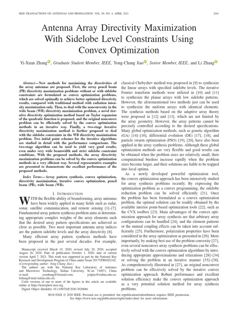 Antenna Array Directivity Maximization With Sidelobe Level Constraints Using Convex Optimization ...