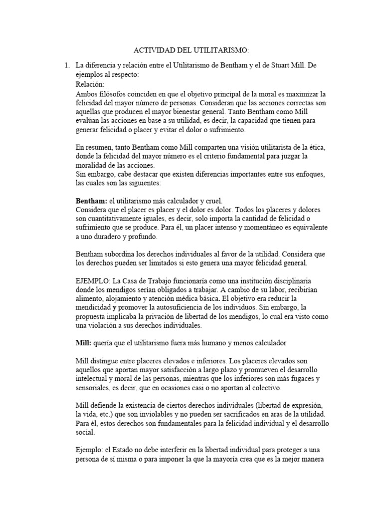 Comparativa del Utilitarismo: Bentham vs. Mill | PDF | Utilitarismo ...