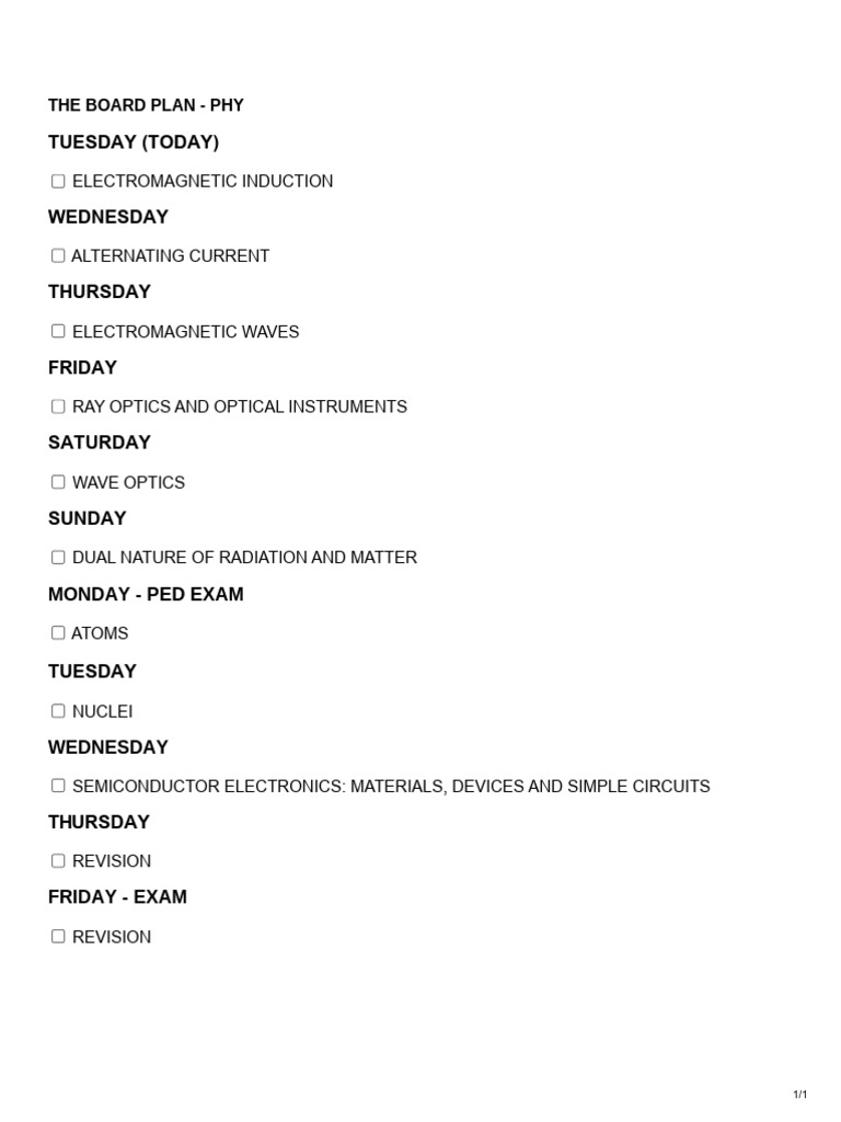 Physics Exam Study Schedule | PDF
