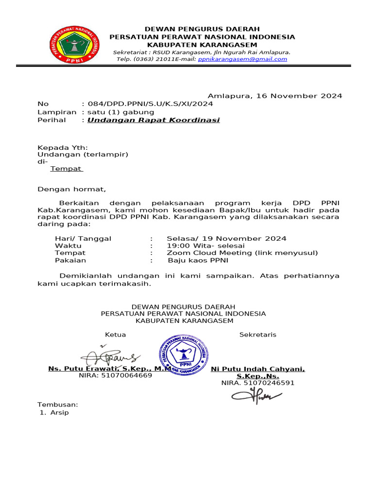 084 - Undangan Rapat Koordinasi DPD | PDF