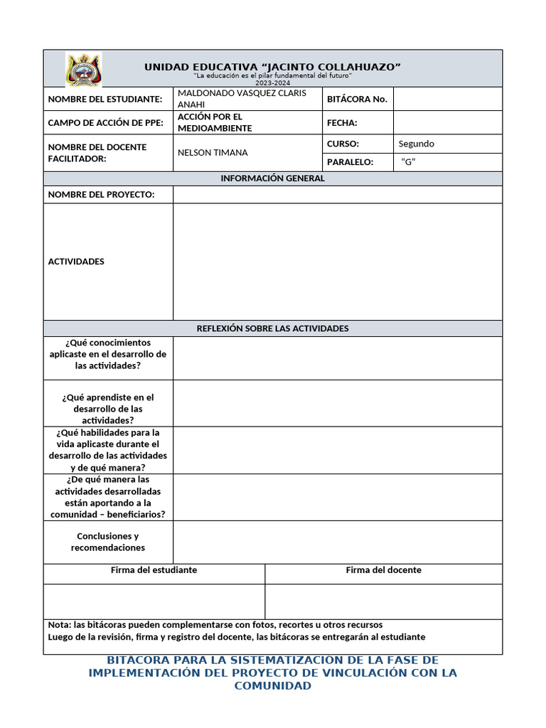 Bitácora de Proyecto Ambiental Escolar | PDF