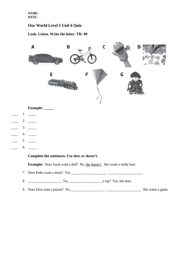 Our World Level 1 Unit 6 Quiz | PDF