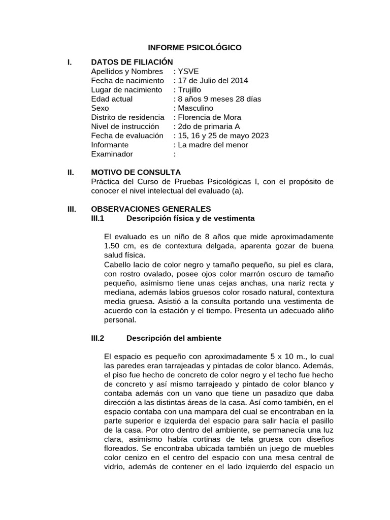 INFORME WISC V 2023 Modelo | PDF | Cognición
