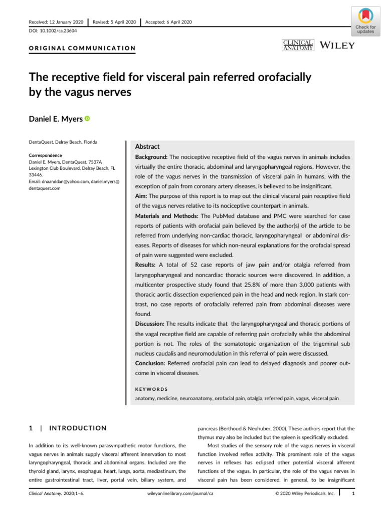 The Receptive Field For Visceral Pain Referred Orofacially by The | PDF ...