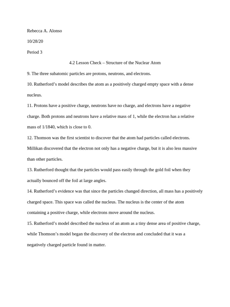 4.2 Lesson Check - Structure of The Nuclear Atom | PDF