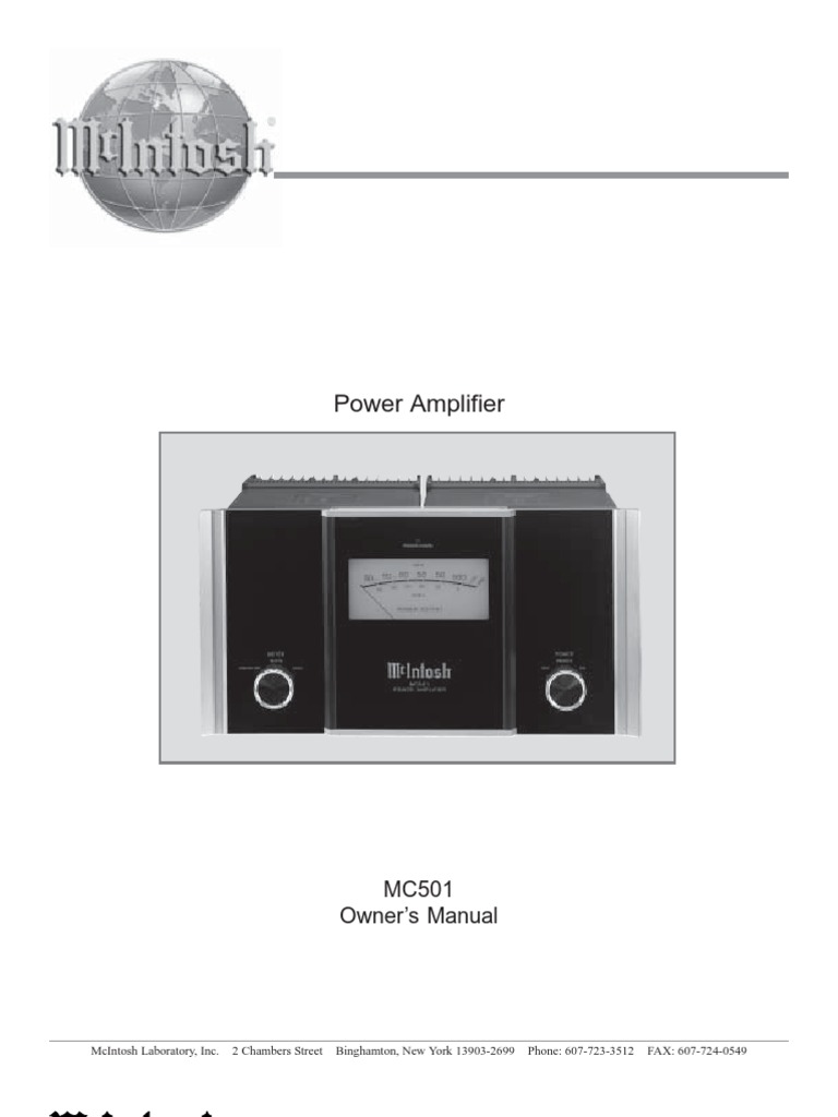 Power Amplifier: MC501 Owner's Manual | PDF | Amplifier | Loudspeaker