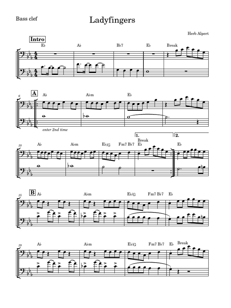 Ladyfingers Bass Clef | PDF