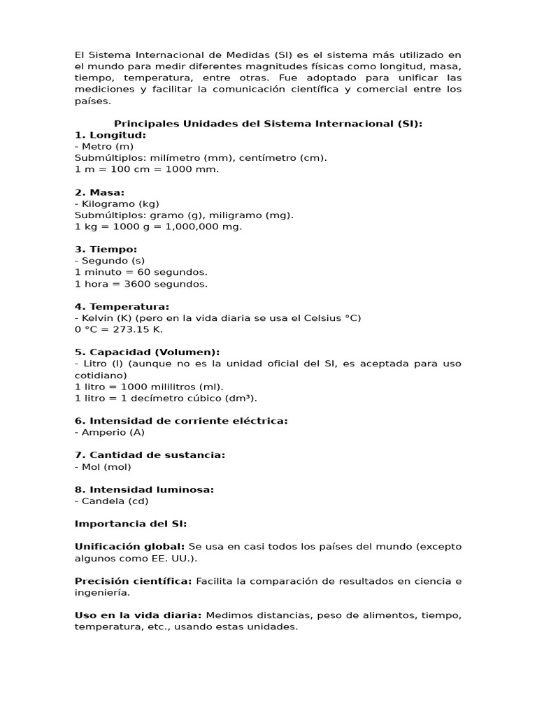 Tema 2, Sistema Internacional de Medidas | PDF | Sistema Internacional ...