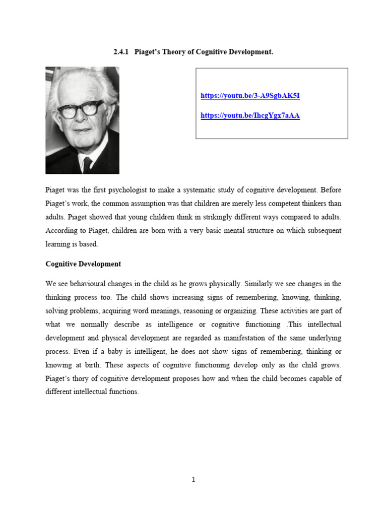 1 Piaget's Theory of Cognitive Development | PDF | Schema (Psychology ...