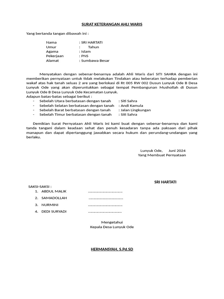 Surat Keterangan Wakaf | PDF